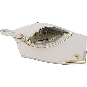 Quilted Women Envelope Clutch Bag Pouch Purse Medium Foldover Evening Handbag Ivory