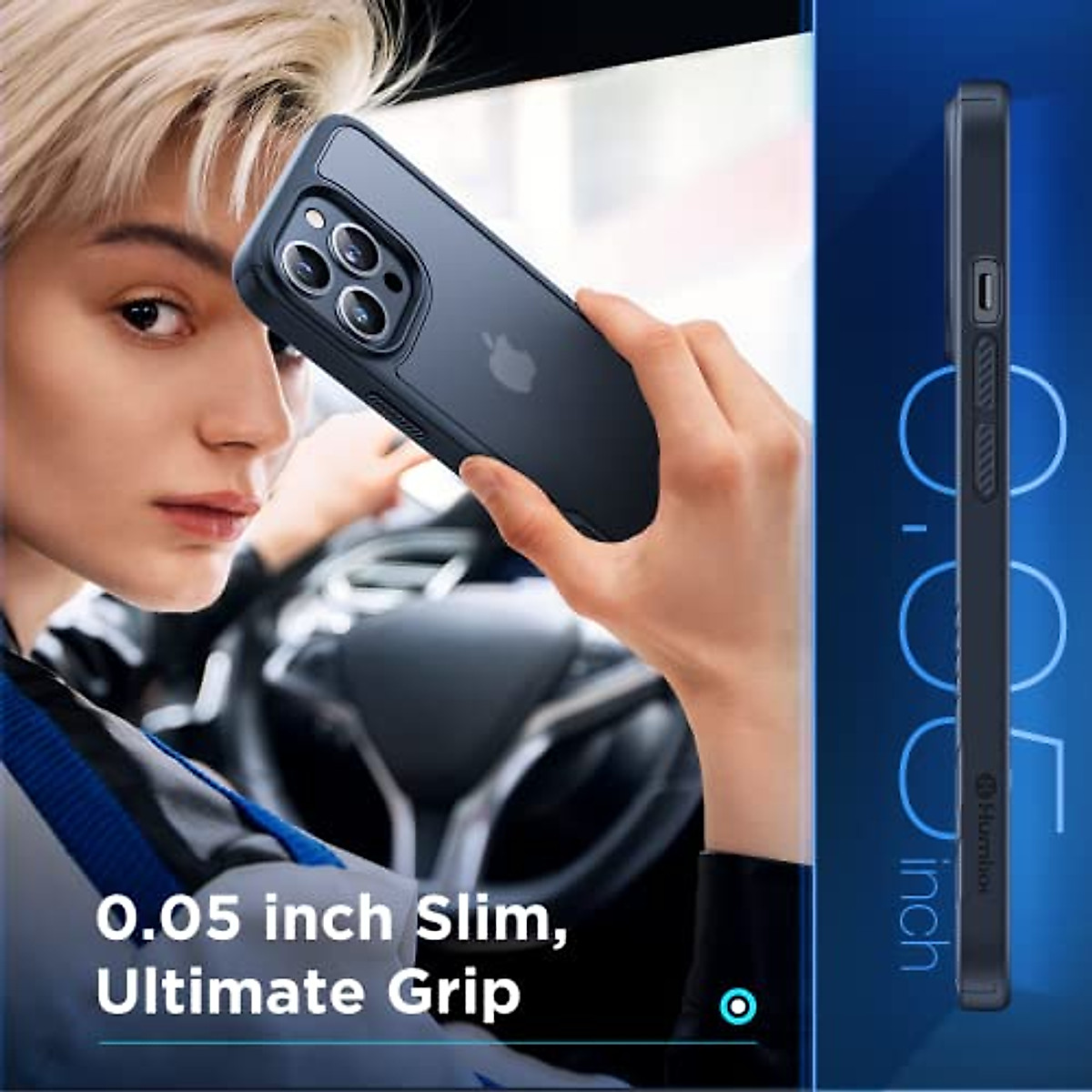 Humixx Shockproof for iPhone 13 Pro Case, [10 FT Military Drop Protection] [Snug Touch] Translucent Matte Hard PC Back with Protective Airbag, Slim Case for iPhone 13 Pro Case 6.1 Inch, Mystery Black