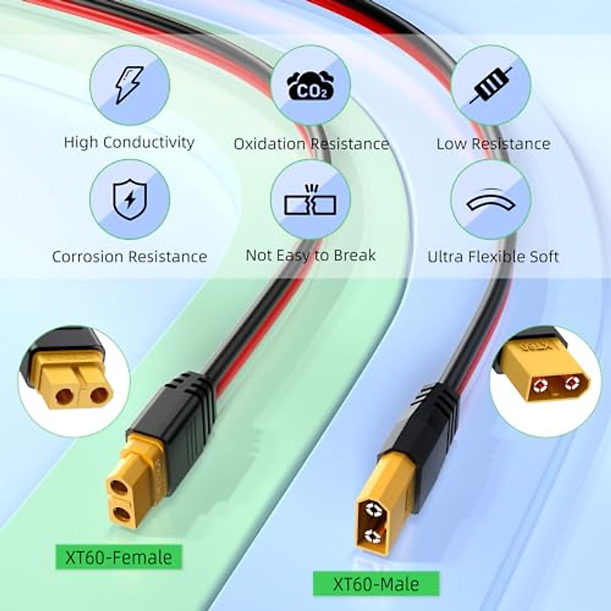 Bateria Power XT60 Extension Cable 10FT, XT60 Female to Male Connector Adapter, 12AWG Solar XT60 Extension Wire for Solar Panel RV to Portable Power Station Solar Generator RC Battery