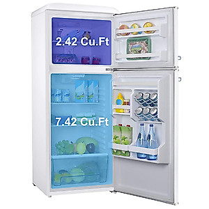 Galanz GLR10TWEEFR Retro Refrigerator with Top Freezer Frost Free, Dual Door Fridge, Adjustable Electrical Thermostat Control, 10 cu ft, White