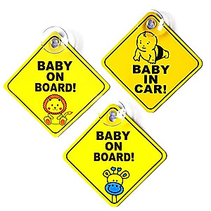 Baby on Board Sign (Pack of 4)- Safety Signs Need for Cars.Kids Safety Warning Sticker Notice Board with Suction Cups.Child On Board Suction Signs for Car Window Cling 5"x5" (Pattern Baby)