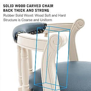 AULIFE Cow top Leather Wooden Bar Stools, 360 Degree Swivel Bar Height Chair with Backs for Home Kitchen Counter, Morden Chair Barstools (Ivory Wood 1pc-Blue Seat, Bar Height-Seat Height 29.5”)