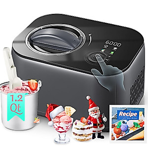 Touch Screen 1.2-Quart Automatic Ice Cream Maker with Compressor, No Pre-freezing, 4 Modes Frozen Yogurt Machine with LCD Display & Timer, Electric Sorbet Maker Gelato Maker, Keep Cool Function