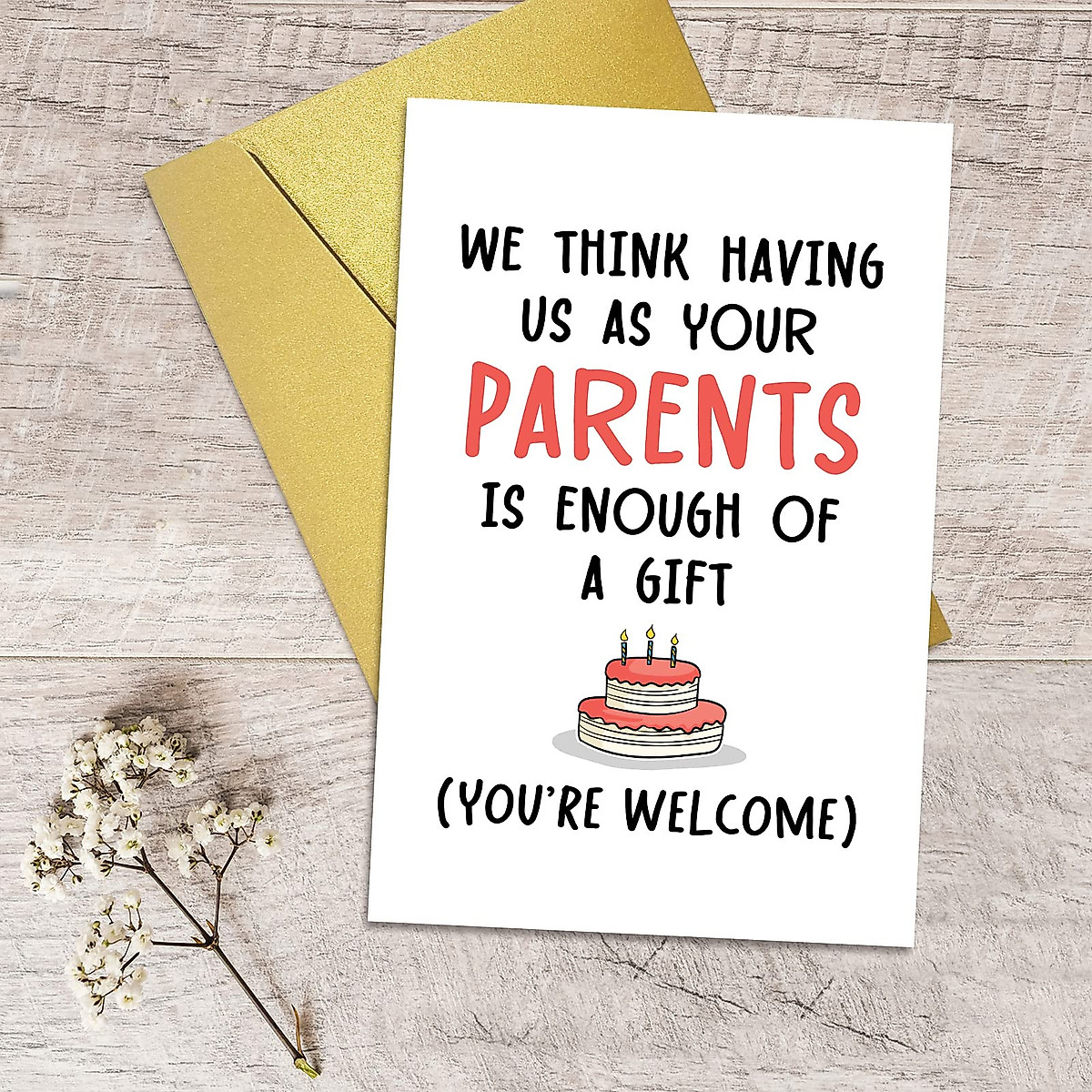 Qiliji Birthday Card for Son Daughter, Funny Birthday Card from Parents, Cheeky Bday Greeting Card for Kids, Having Us As Your Parents Is Enough Of A Gift