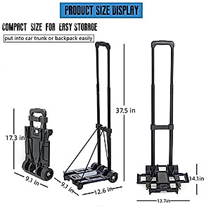 Folding Luggage Cart with Expandable Chassis,2 Wheels Folding Hand Truck Dolly,Collapsible Light Duty Dolly for Moving Shopping Travel Office Use,50lbs(Black)