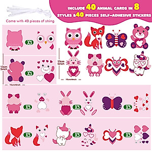 40 Pieces Valentine's Day Animal Crafts for Kids DIY Valentine's Day Craft for Kids Make Your Own Heart Bear Angel Unicorn Owl Lion Stickers Set for Valentine's Day Party Game Toys for Kids