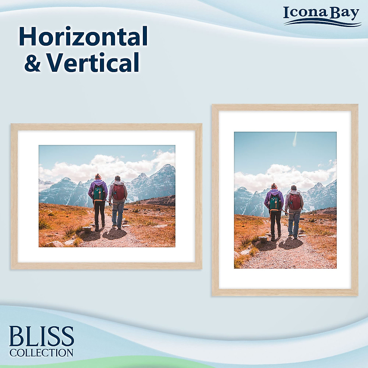 Icona Bay 12x16 Light Oak Picture Frame Fits 11x15 Photos with Mat to 9x12 Image, Modern Style Wood Composite Poster Frame, Wall Mount Only, Bliss Collection