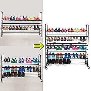 Smart Design 8-Tier Steel Metal Shoe Rack Tower with Rolling Wheels - Holds 48 Pairs of Shoes - Easy Assembly and Adjustable - Entryway, Closet, & Garage - Home Organization - 44 x 50.75 Inch - Bronze