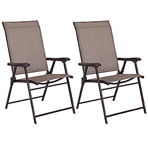 GOFLAME Patio Chairs Folding Sling Back Chairs, Portable Furniture Chairs Indoor Outdoor for Camping Garden Pool Beach, Set of 2