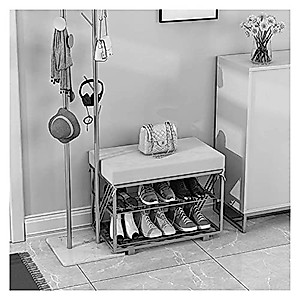 ALDEPO Shoe Cabinet Bench Shoe Rack with Storage Simple and Creative Wrought Iron Structure Shoe Changer Stool with Soft Cushion Shoe Rack Double Layer Bench Large Capacity