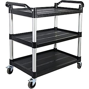 FIHUTED Service Cart with Wheels Lockable Large Size, Plastic Restaurant Cart Heavy Duty, Utility Commercial Cart for Office, Warehouse, Foodservice,40.1" L x 19.2" W x 38.5" H. Black (Large)