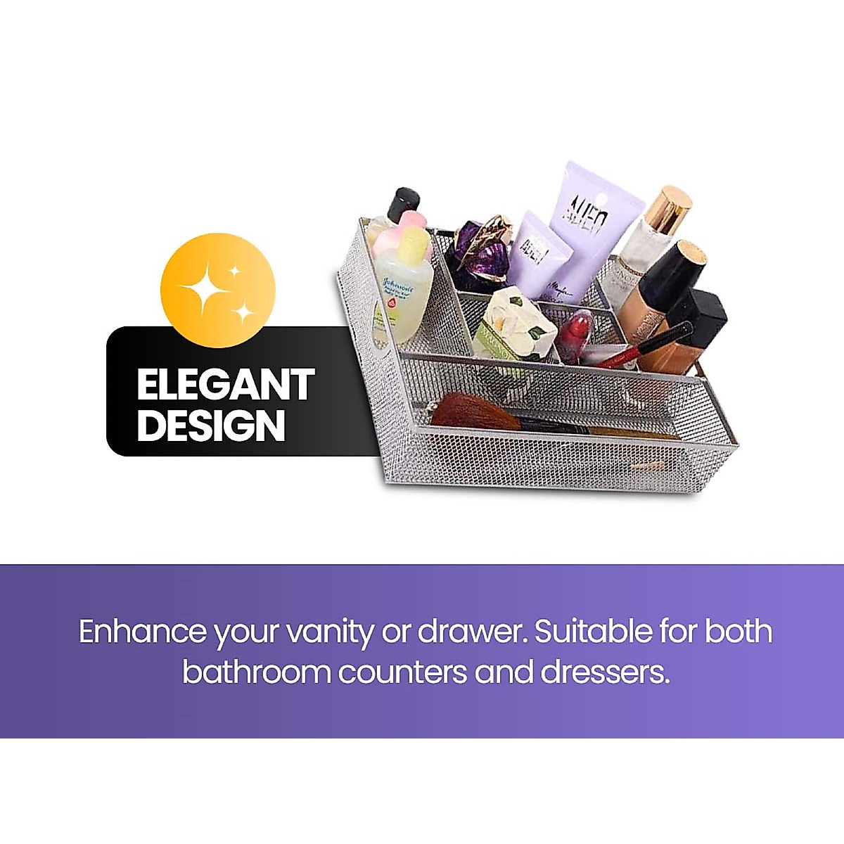 YBM HOME Cosmetic Storage Makeup Organizer Holds Your Cosmetics, Makeup Brushes, Pencils and Accessories, Designed for Vanity Bathroom or Counter Dresser, Stainless Steel Mesh Design 2262