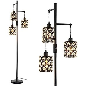 Stepeak Vintage Floor Lamp for Farmhouse, 3-Lights Modern Tree Lamps for Living Room, Industrial Crystal & Glass Standing Light with On/Off Rotary Switch Office Lighting Decor(64 Inches, E26 Base)