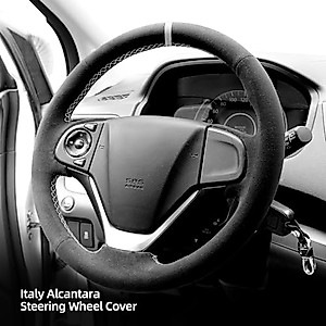 Alfanxi Hand Stitch Alcantara Steering Wheel Cover Compatible with Honda CRV 2012-2018 (White Stripe)