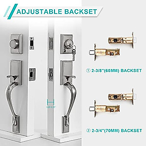 Natsukage Front Door Handle Double Door Lock Set Satin Nickel Entrance Handle Set with Dummy Heavy-Duty Adjustable Handle Sets with Deadbolt and Lever Handle Reversible for Right & Left Handed