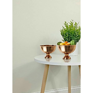 Serene Spaces Living Copper Finish Pedestal Bowl, Add Fruit or Treats for a Table Centerpiece or Use as Flower Compote, Ideal for Home Decor, Wedding, Party, Event, Measures 7.5" Tall and 10" Diameter