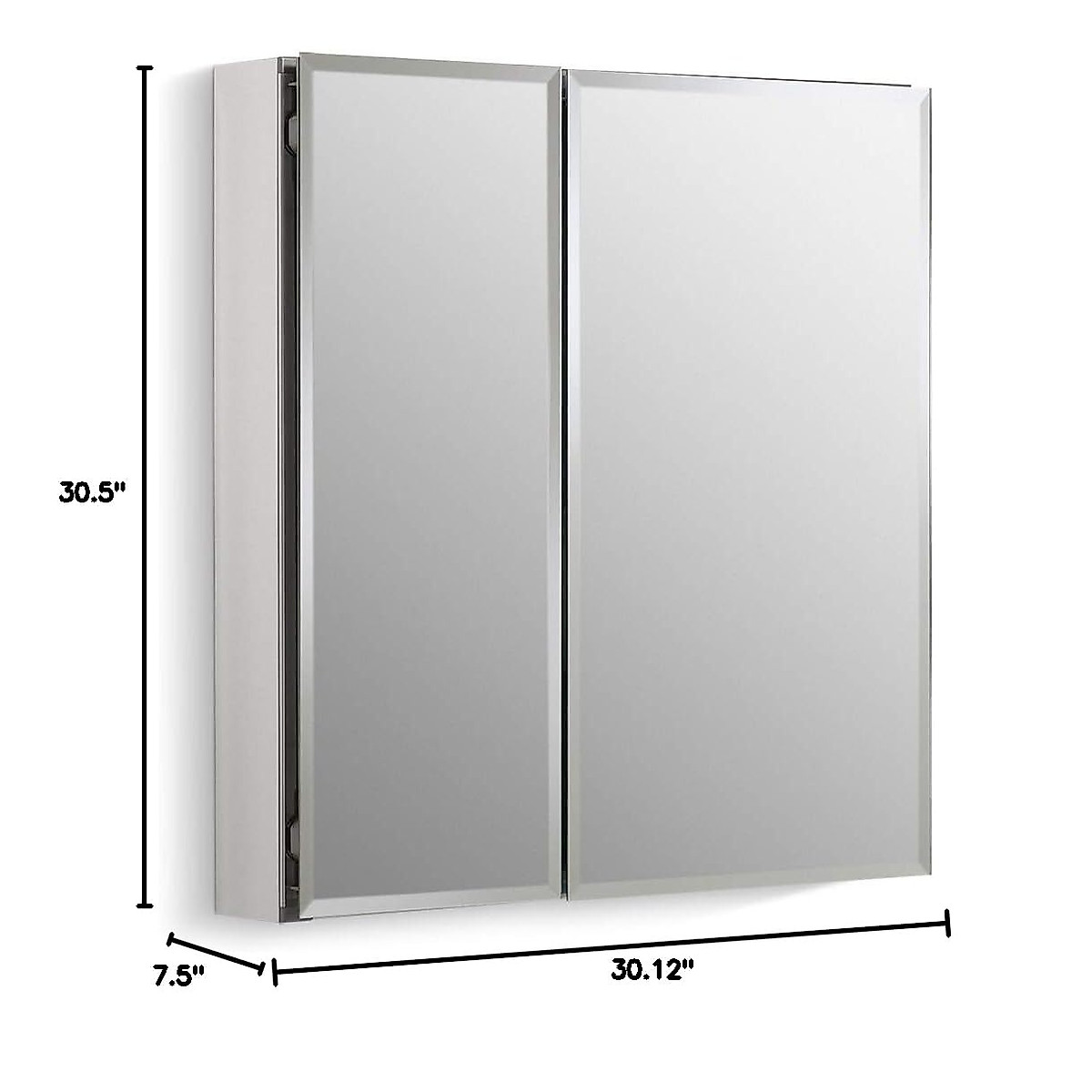 KOHLER CB-CLC2526FS CLC Flat 25" W x 26" H Two Medicine Cabinet with Mirrored Doors, Beveled Edges, Anodized Aluminum
