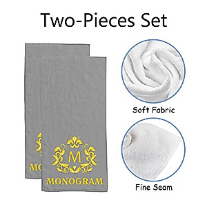 DreamBay Custom Monogram Hand Towels Sets for Bathroom,Gray Gold 2 Pack Kitchen Towels Absorbent Fingertip Towel Microfiber Bath Towel Guest for Spa Gym Bar Personalized Gift, 30 x 15 inch