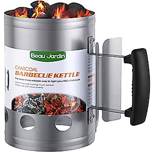 BEAU JARDIN Charcoal Chimney Starter 11"X7" for Charcoal Grill Fire Starter Barbecue BBQ Galvanized Steel Chimney Lighter Quick Rapid for Grilling Camping Outdoor Cooking Tools Accessories BBQ0081