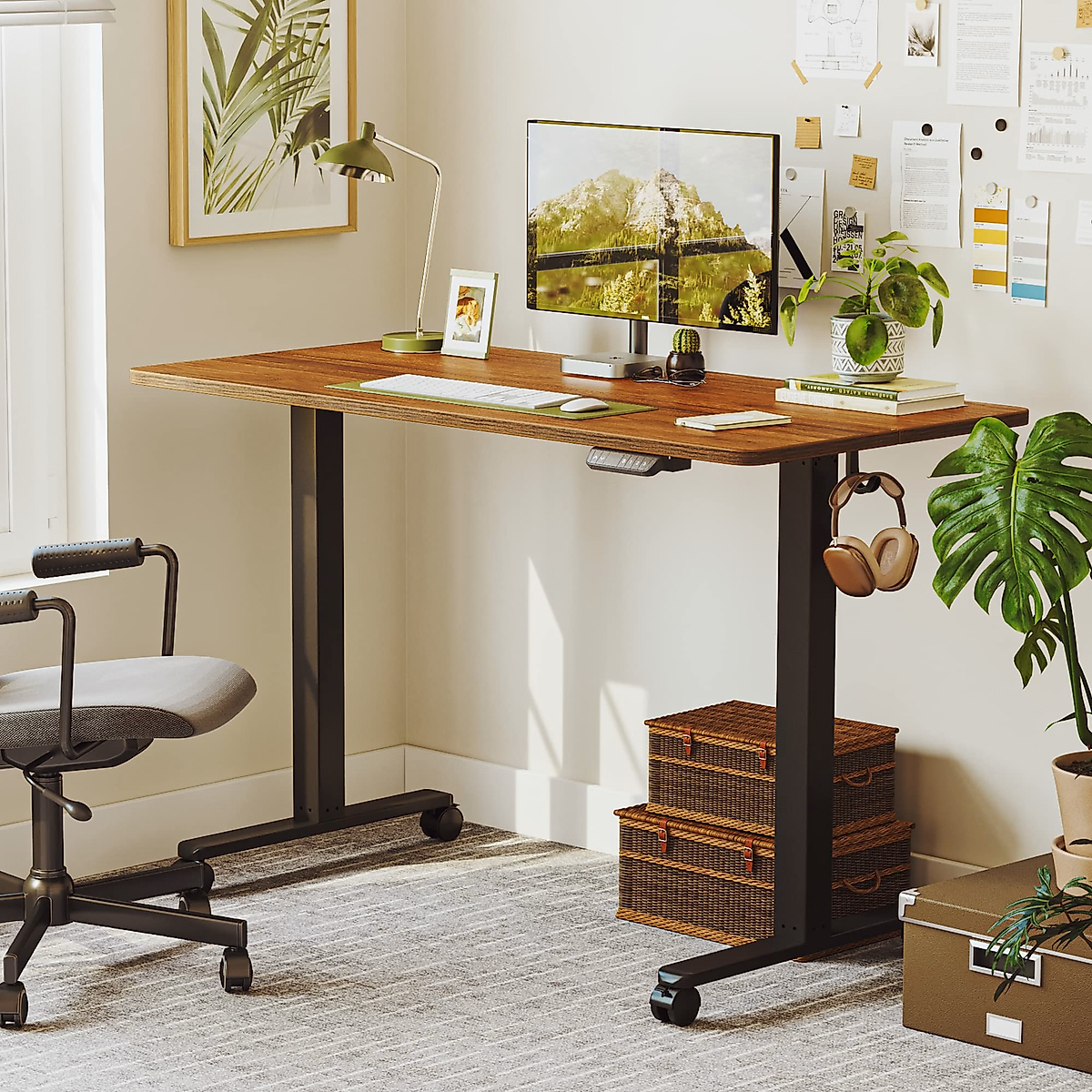 DESINO Electric Standing Desk Height Adjustable, 63x 24 Inch Electric Stand up Desk Home Office, Sit Stand Desk with Splice Board, Black Frame & Espresso Desktop