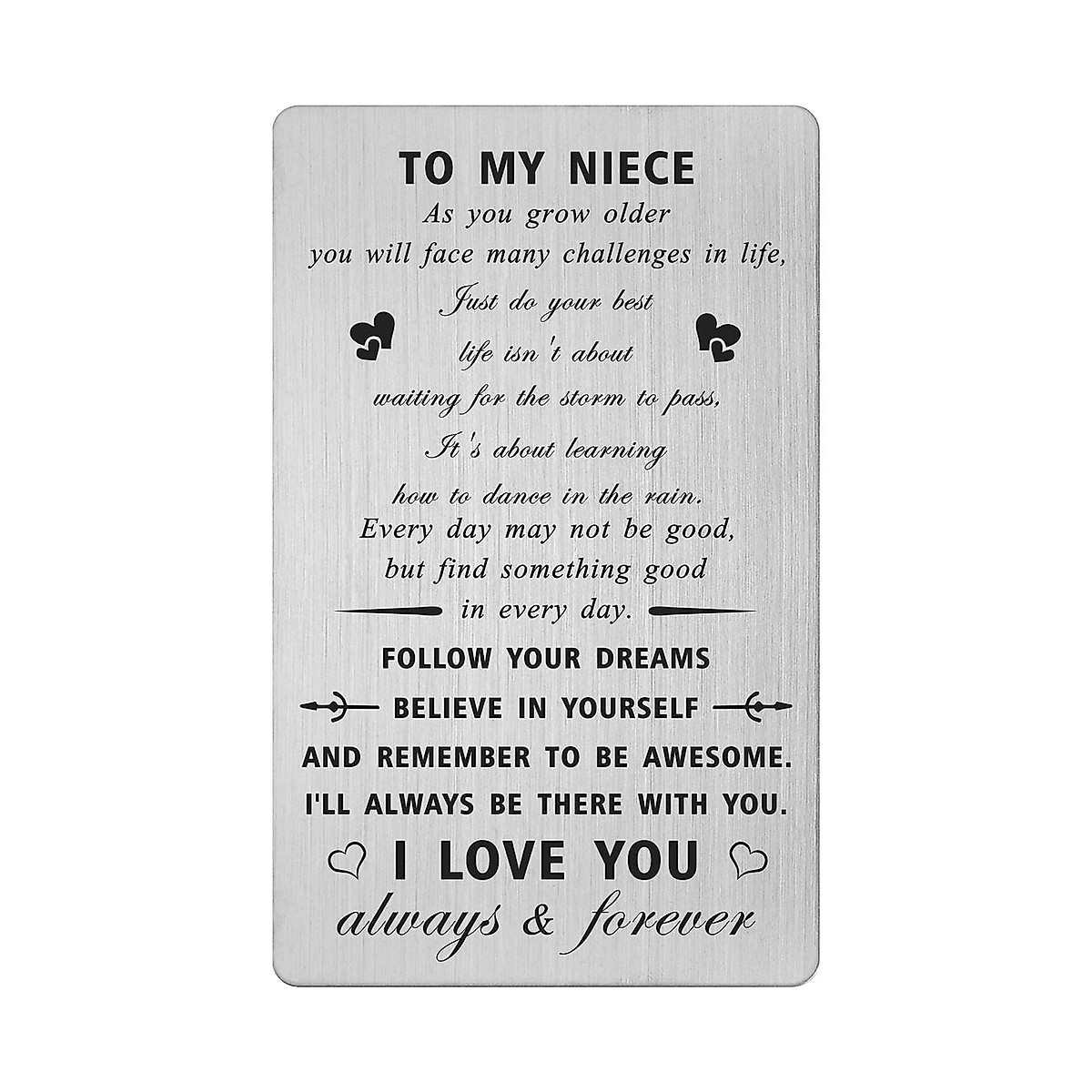 Niece Birthday Card Gifts - Niece Gifts from Auntie Uncle - Engraved Message Niece Wallet Card