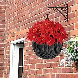 Sggvecsy Artificial Poinsettia Bouquet 7 Heads 5 Pack 15’’ Velvet Poinsettia Bush Christmas Flowers for Porch Home Garden Indoor Outdoor Xmas Decorations (Red)