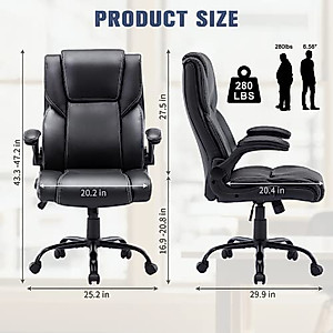 Leather Executive Office Chair, High Back Ergonomic Home Office Desk Chair with 360 Degree Swivel, Adjustable Height, Office Chair with Back Support, Black