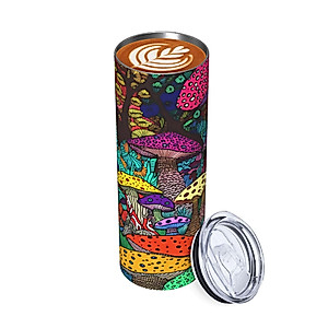 Mount Hour Cartoon Mushroom Stainless Steel Insulated Tumbler 20 OZ, Colorful Forest Coffee Mug Cup with Splash-Proof Lid and Straw for Car Home Office Outdoor Travel
