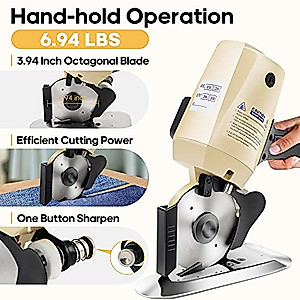 GPOAS Electric Rotary Fabric Cutter Cloth Cutting Machine 4 Inch Octagonal Blade Cloth Cutter Electric Scissors With Automatic Sharpener For Multi Layer Carpet Leather,Industrial Grade 110V