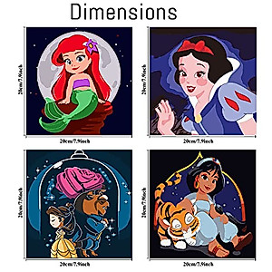 FQOVKYN 4 Pack Paint by Number for Kids with Wooden Frame-Cartoon Paint by Numbers for Kids Ages 4-8-12,Easy Paint with Numbers DIY Acrylic Oil Painting Kits for Home Wall Decor(8X8inch)