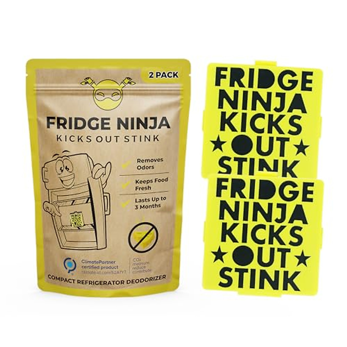 Fridge Ninja Compact Fridge Deodorizer (2 Pack) - More Effective Than Baking Soda - Compact Size Refrigerator Deodorizer Made of Activated Carbon