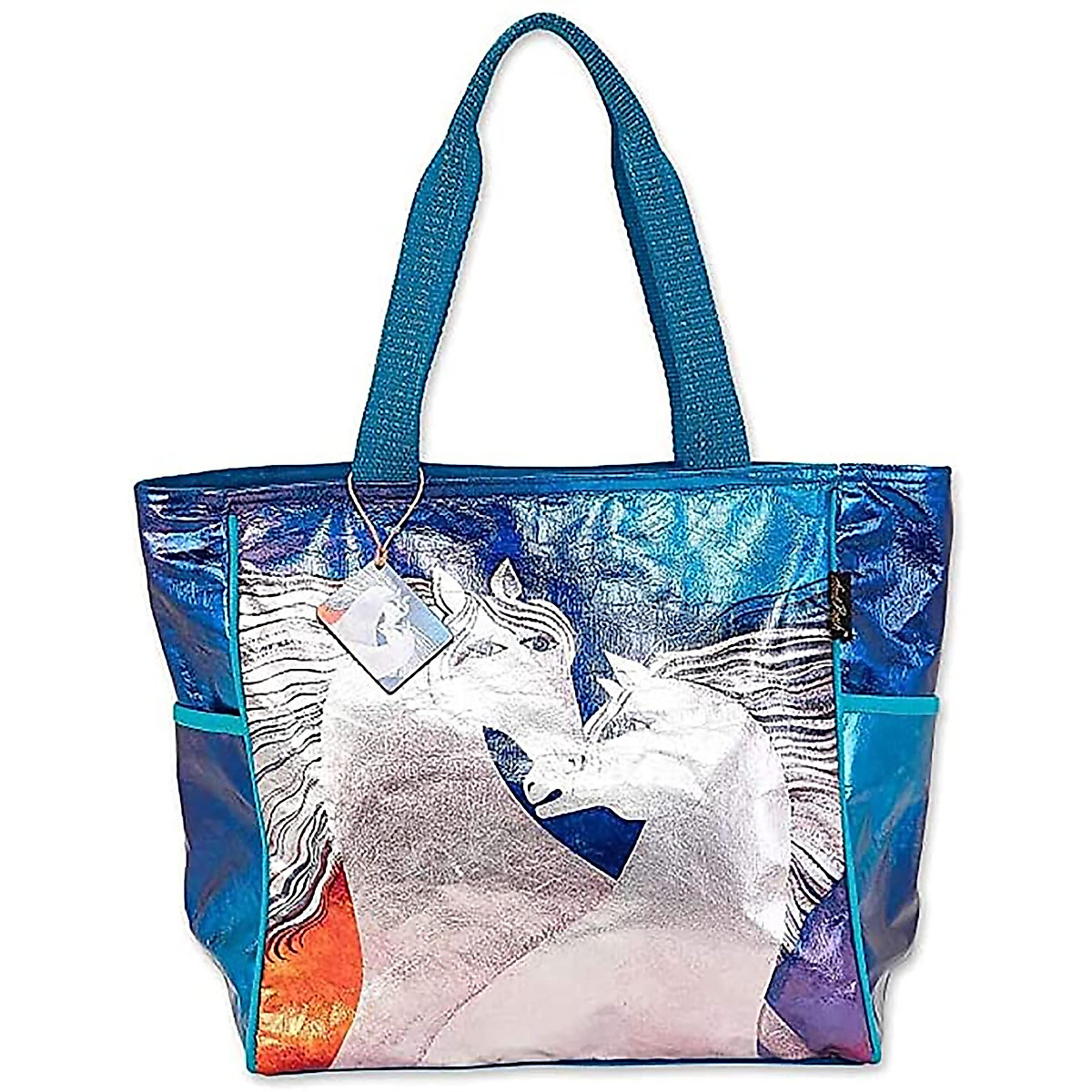 Laurel Burch Foiled Ivory Mares Horse Shoulder Tote Zipper Top 20.5" x 13.75" x 6"