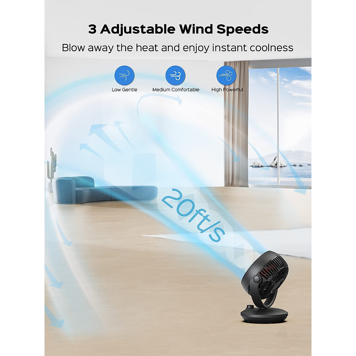 ZICOOLER Fan for Bedroom, 24dB Low Noise Table Fan, Strong Airflow Air Circulator Fan, 70° Oscillating Fan, 100° Adjustable Tilt, 3 Speeds, Portable Desk Fan for Office, Kitchen, Home, Black-Red