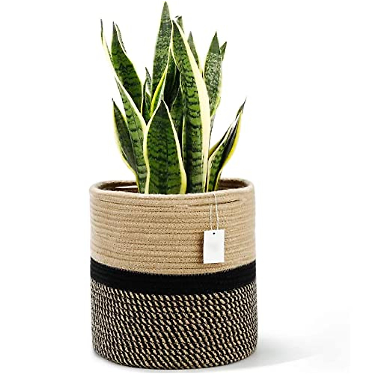 Medium woven Storage Basket Decorative Rope Basket Wooden Bead Decoration for Blankets,Toys,Clothes,Shoes,Plant Organizer Bin with Handles Living Room Home Decor, Jute.