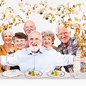 50th Birthday Rose Gold Women Party Supplies Plates Set, Disposable Paper Tableware for 24 Guests, 120pcs Include 7” and 9” Plates, 12 oz Cups, Napkins and Straws