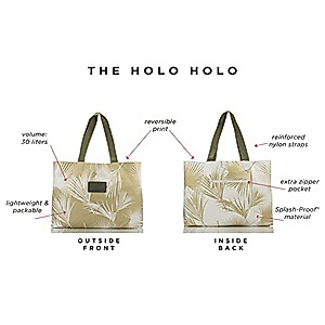 ALOHA Collection Splash-Proof Reversible Day Palms Holo Holo Tote in Sand