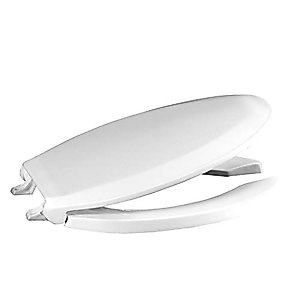 Centoco 820STS-001 Elongated Plastic Toilet Seat, Open Front with Cover, Stainless Steel Hinge, Heavy Duty Commercial Use, White