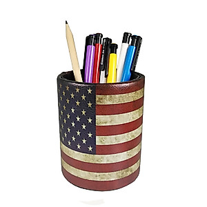 DreamsEden Vintage Pen Pencil Holder Cup Retro Pattern Desk Organizer for Home Office Bedroom (American flag Round)