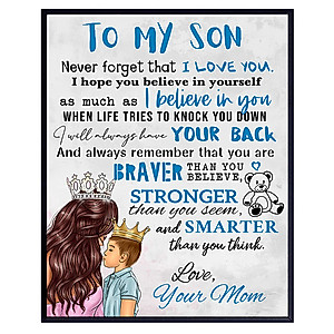 Boys Bedroom Decor - To My Son - Little Boy Kids Room decoration - Baby shower Gift - Blue Nursery Decor - Family Wall Decor Poster - Mom Mother Mexicans Latinx Infant Toddler Child Wall Art & Decor