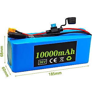 BaYte E-Bike Battery 36V 10Ah 10S3P Replacement Lithium Battery Built-in BMS for 150W 350W 500W Motor Electric Motorcycle Scooter with Charger