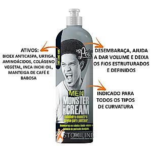 Soul Power Men Monster Curly Cream 315ml Vegan Friendly GMO Free Cruelty Free - Anti-Frizz Hydrating with Natural Oils - Imported from Brazil