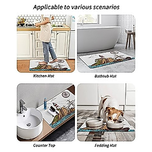 Light-house Bath Mat for Tub,Non Slip Bathroom Floor Runner Rug Quick Dry & Absorbent Diatomaceous Earth Shower Sink Kitchen Living Room Washable Doormat,Retro Sailboat Ocean Coastal Nautical 16"x24"