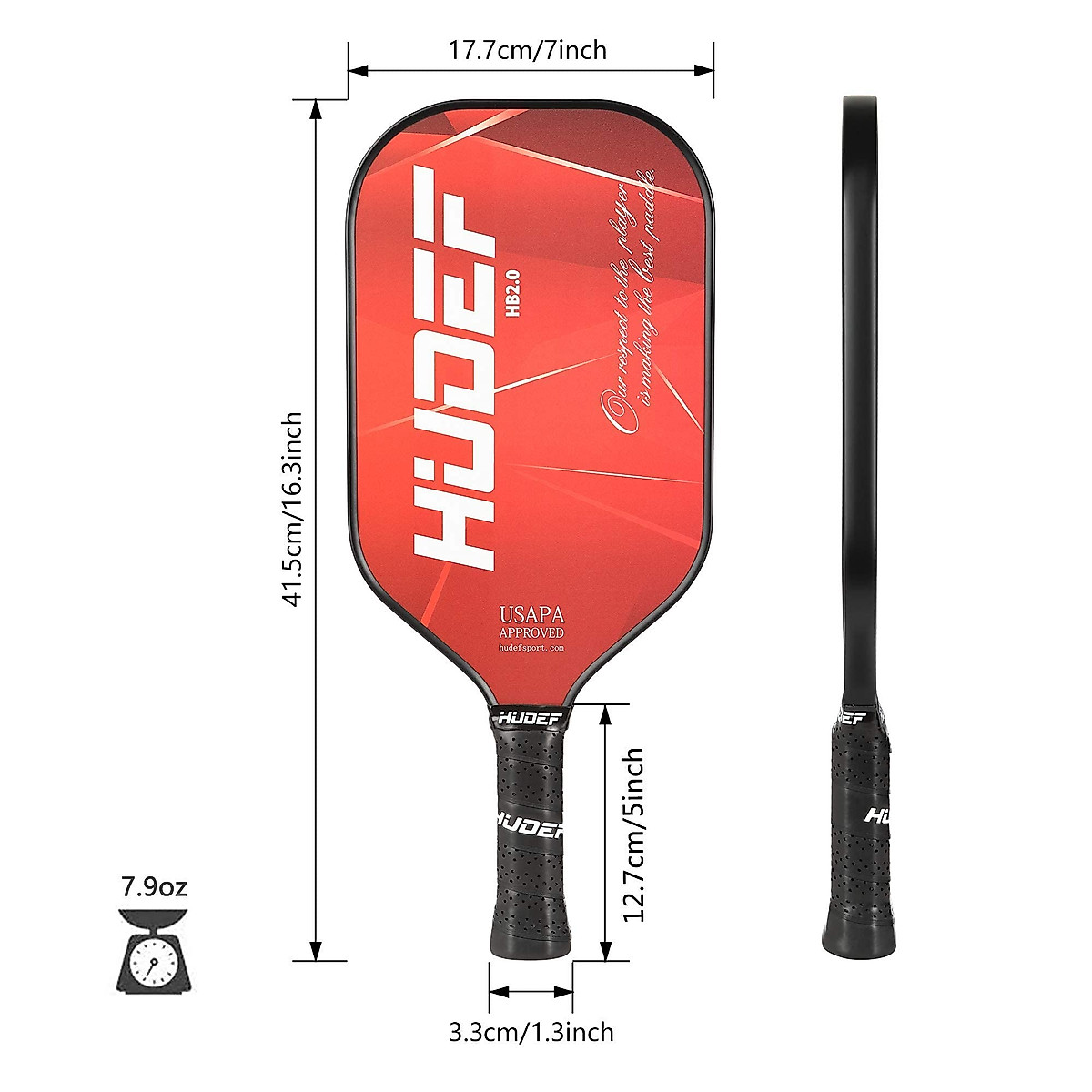 HUDEF HB 2.0 Blue+Red Pickleball Paddles, Lightweight Graphite Carbon Fiber Face Racquet Rackets Elongated Racket,Honeycomb Core,Cushion Comfort Grip USAPA Approved