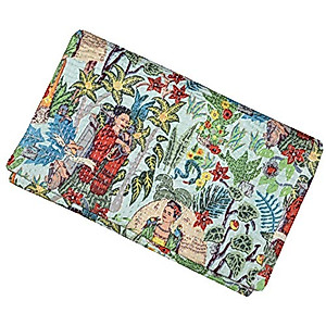 SHIRANYA Cotton Kantha Quilt Bedspread Twin Indian Handmade Blue Floral Frieda Kahlo Print Throw Blanket Reversible Traditional Patchwork Stitched Bedding Comforter (90x60 Inch/220x152Cm)