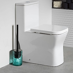 KMwares Glass Decorative Toilet Bowl Cleaner Brushes and Holde/Wastebasket for Bathroom Accessories Storage/Organization/Decoration- Teal Blue (Brush and Holder and Wastebasket)