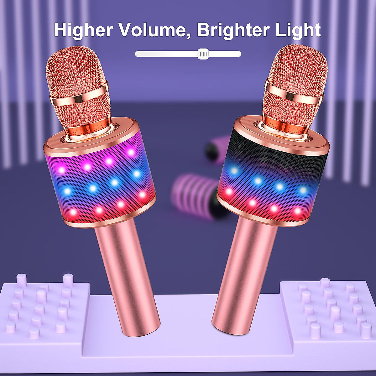 BONAOK Bluetooth Wireless Karaoke Microphone with LED Lights,4-in-1 Portable Handheld Mic with Speaker Karaoke Player for Singing Home Party Toys Birthday Gift for Kids Adults Girls Q78(Rose Gold)