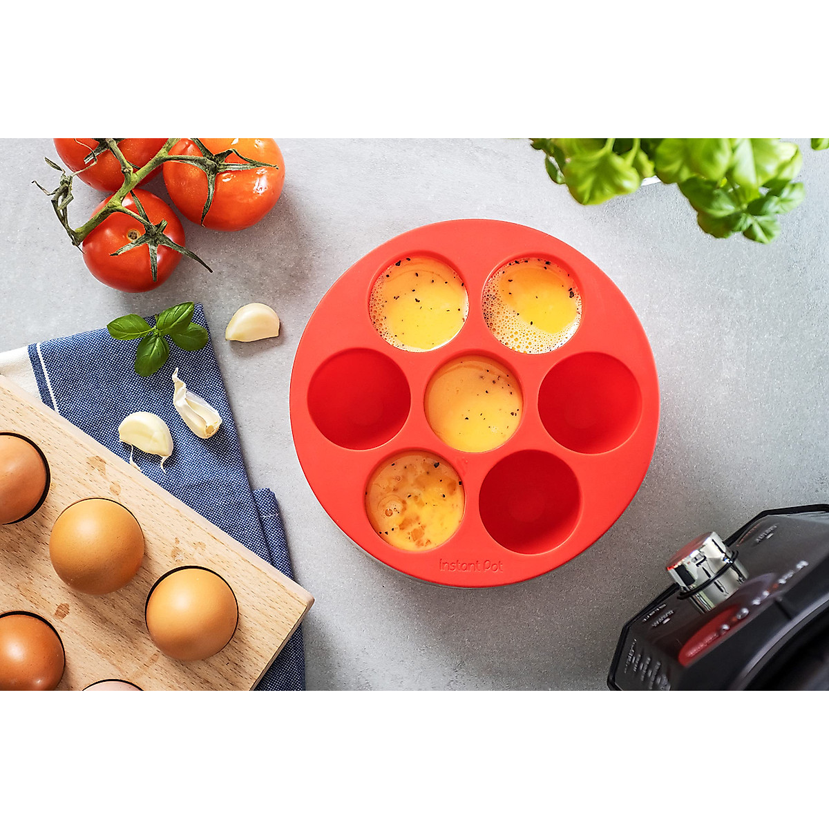 Instant Pot - 5252242 Instant Pot Official Silicone Egg Bites Pan with Lid, Compatible with 6-quart and 8-quart cookers, Red