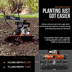 SuperHandy RotoTiller Cultivator 27” Inch Tilling Width 7HP 209cc 4 Stroke Gas Motor 6 Premium Steel Adjustable Forward Rotating Tines for Garden & Lawn, Digging, Weed Removal & Soil Cultivation