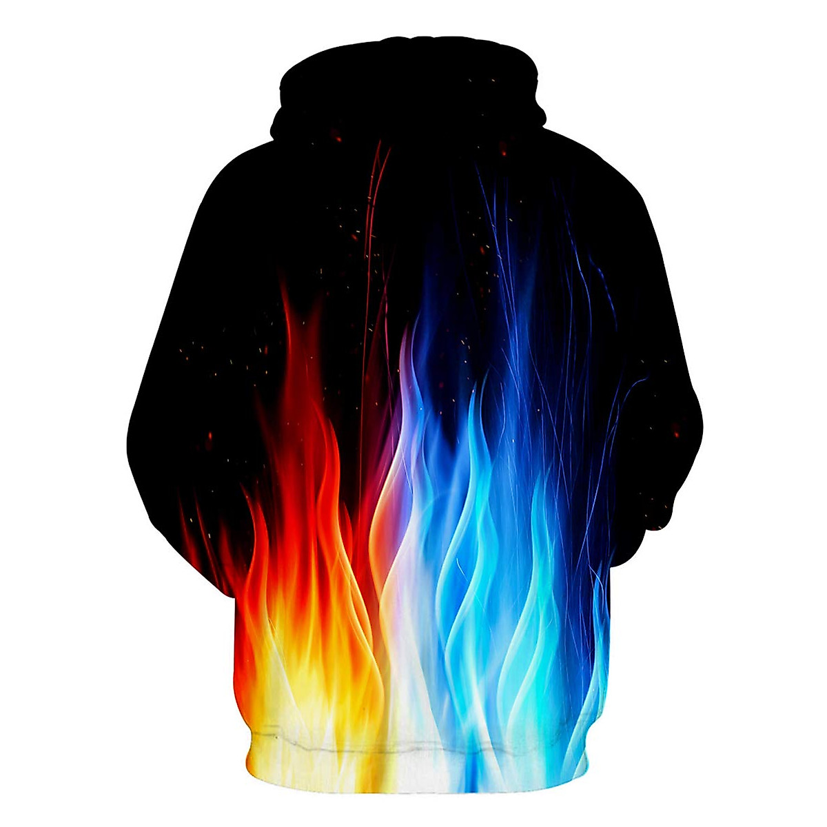 Neemanndy Red and Blue Fire Flame Graphic 3D Hoodies Realistic Print Outer Sports Sweaters for Men and Women, Large