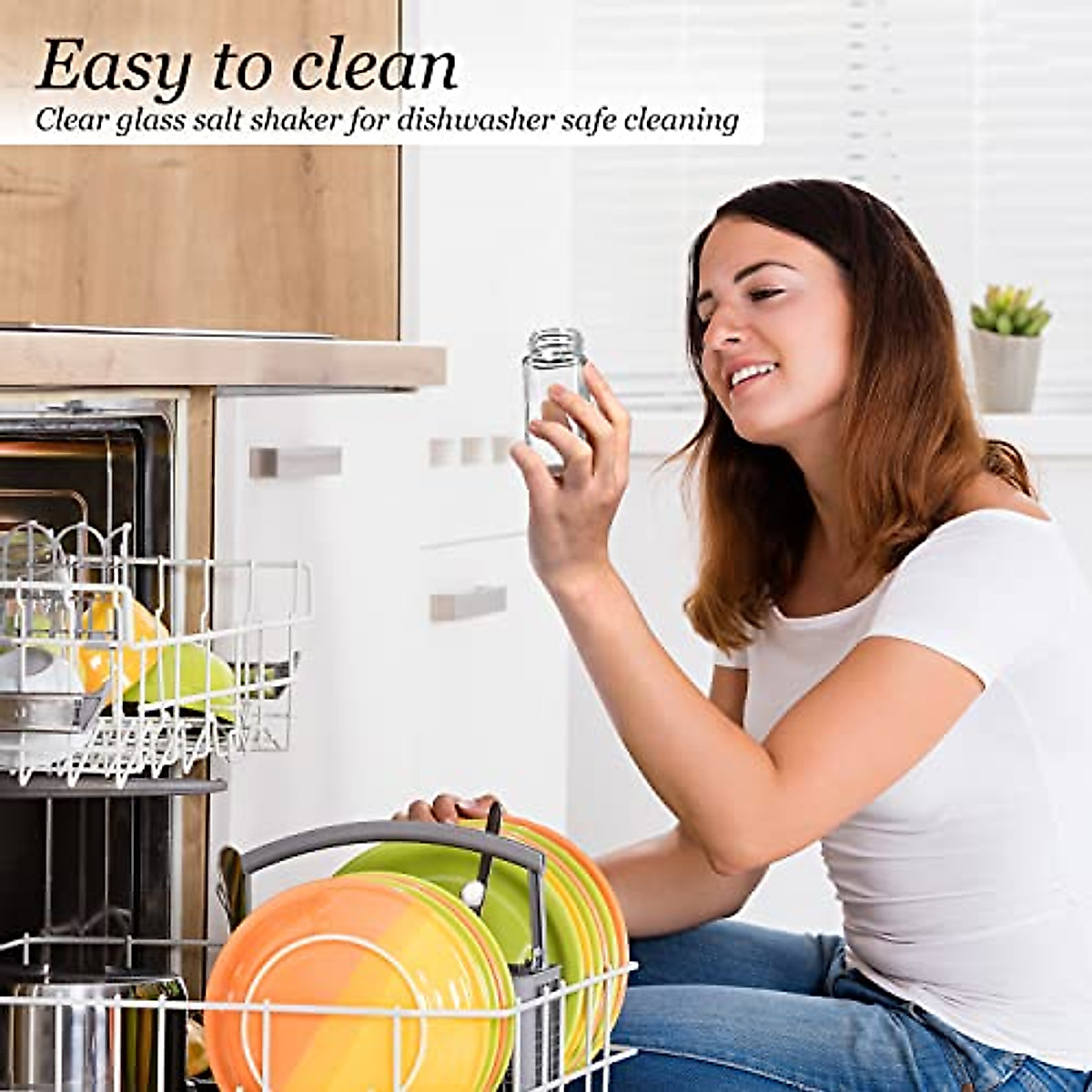 Glass Salt and Pepper Shakers Set Large,DWTS DANWEITESI Farmhouse Salt and Pepper Shakers Cute with Stainless Steel Lid-Large Spice Jars,Clear to Know When to Fill,Cute Farmhouse Kitchen